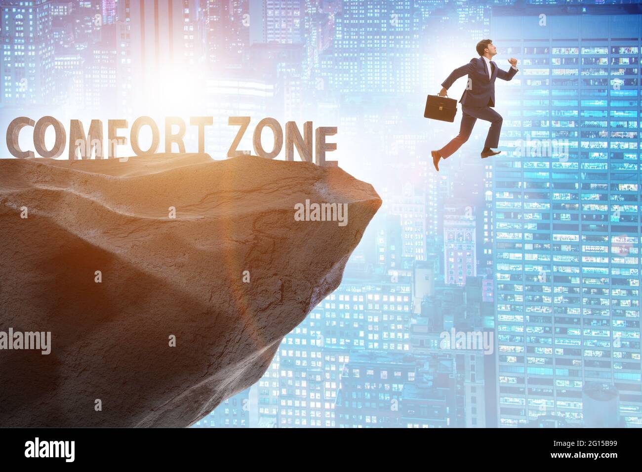 Businessman in concept of stepping out of comfort zone Stock Photo - Alamy