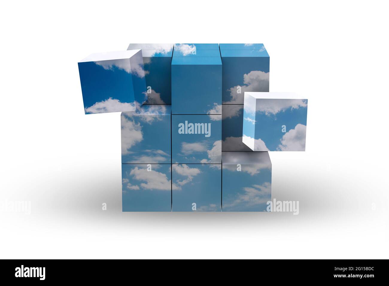 Cube made of the cloud shapes - 3d rendering Stock Photo - Alamy