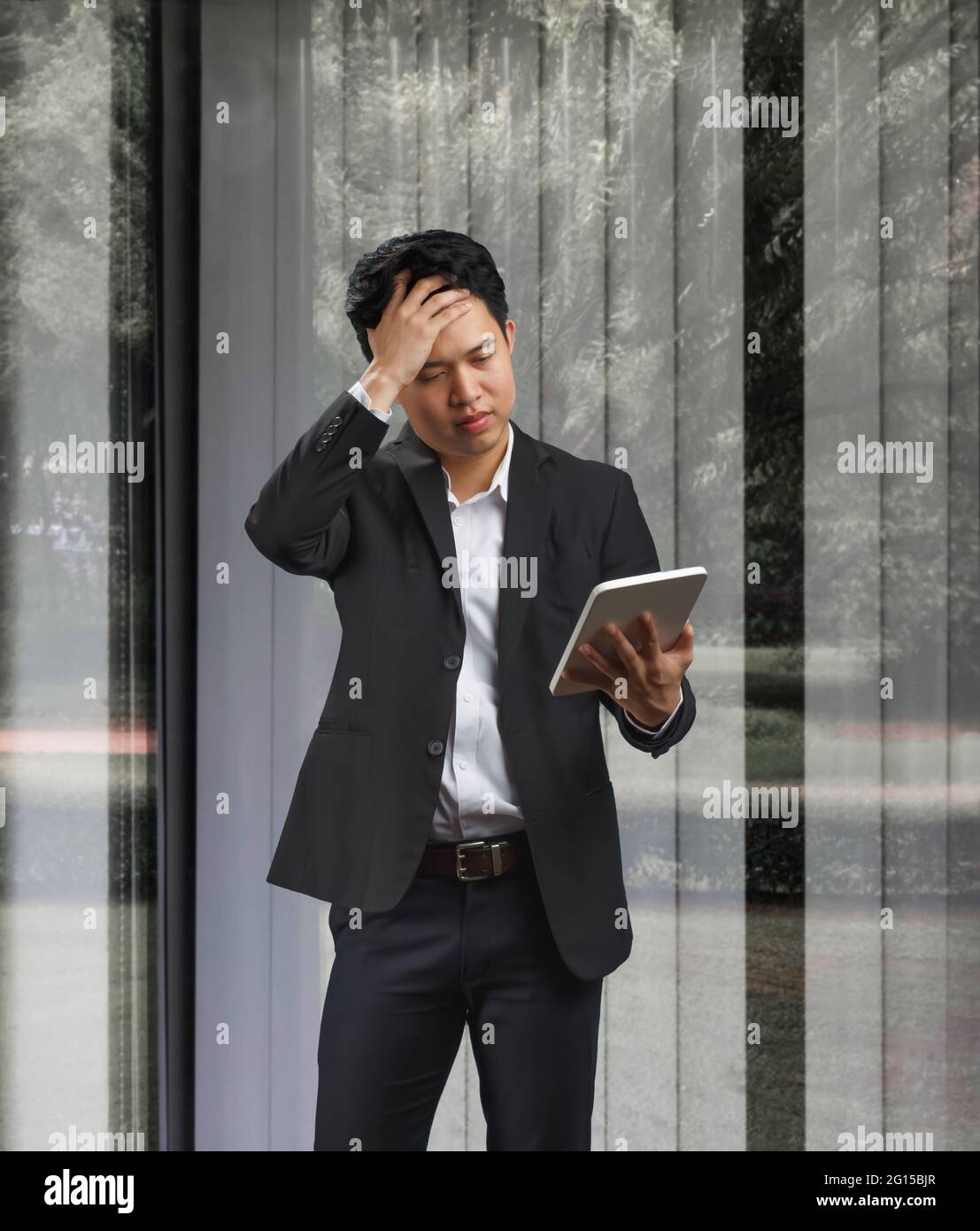 Declining Sales Growth , young business man reading document of decline ...