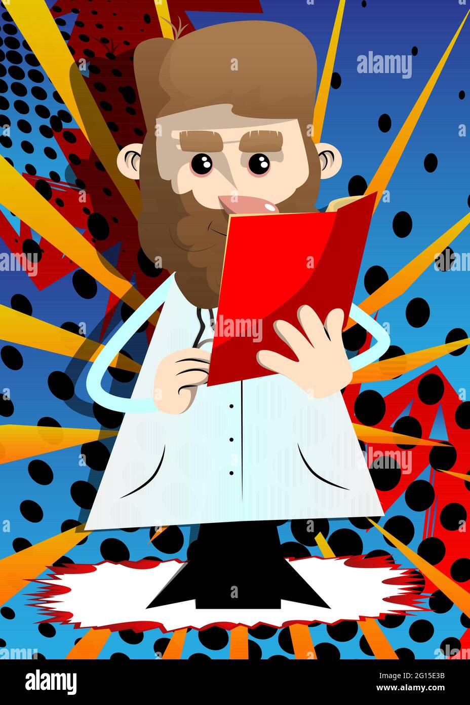 Funny cartoon doctor reading a red book. Vector illustration. Health ...