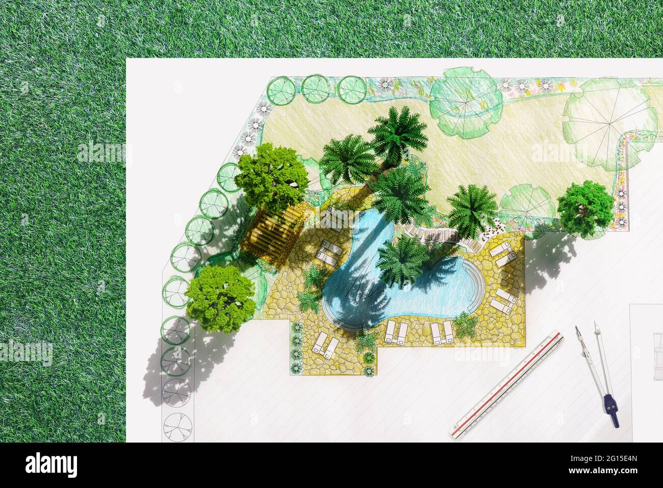 Landscape architect design backyard plan for villa Stock Photo - Alamy