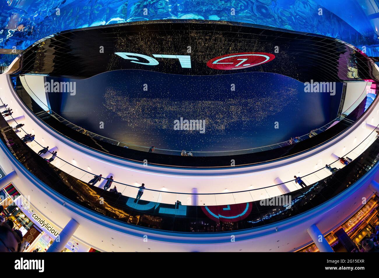 The interior of Dubai Mall via fisheye lens Stock Photo - Alamy