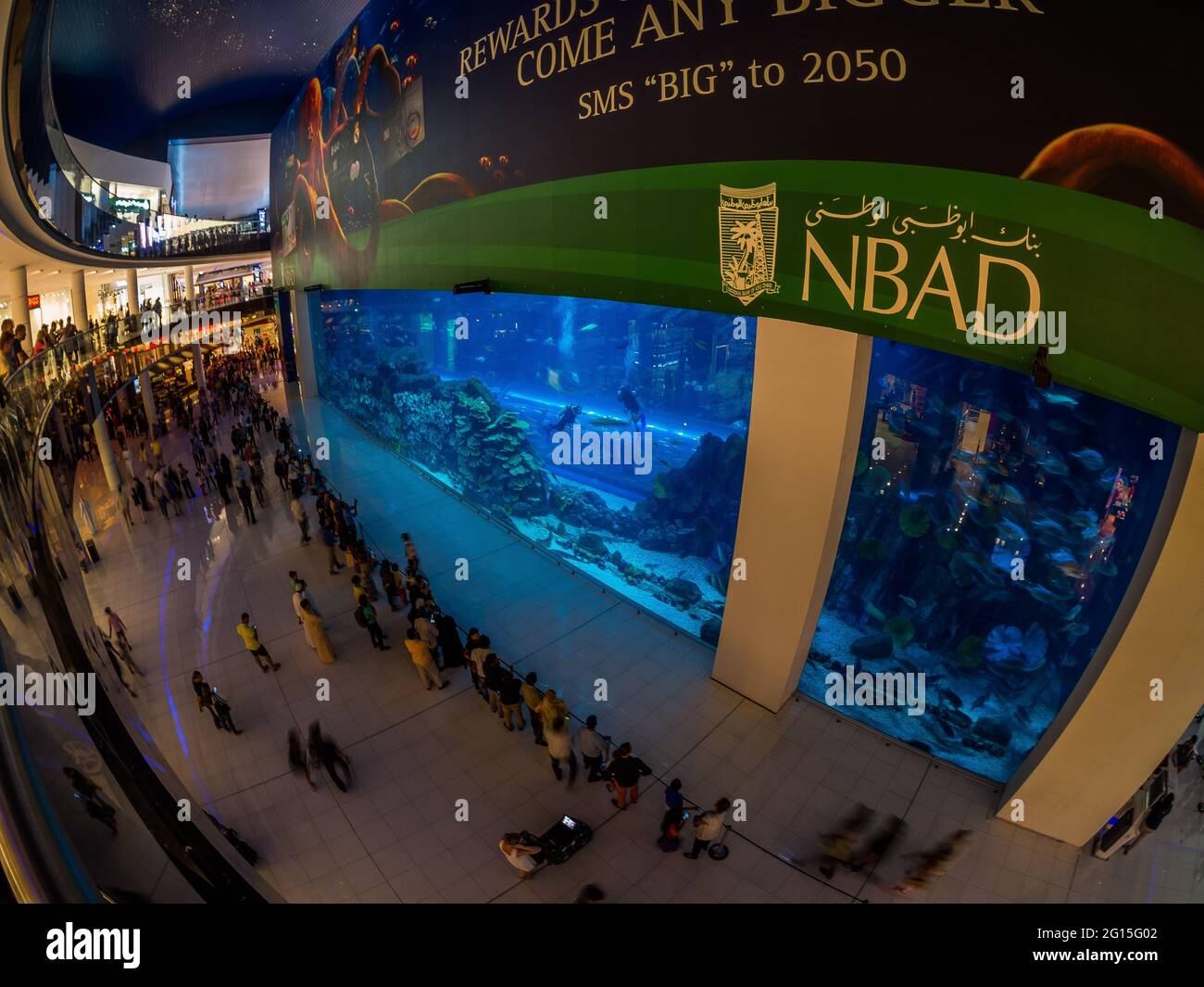 The interior of Dubai Mall via fisheye lens Stock Photo - Alamy