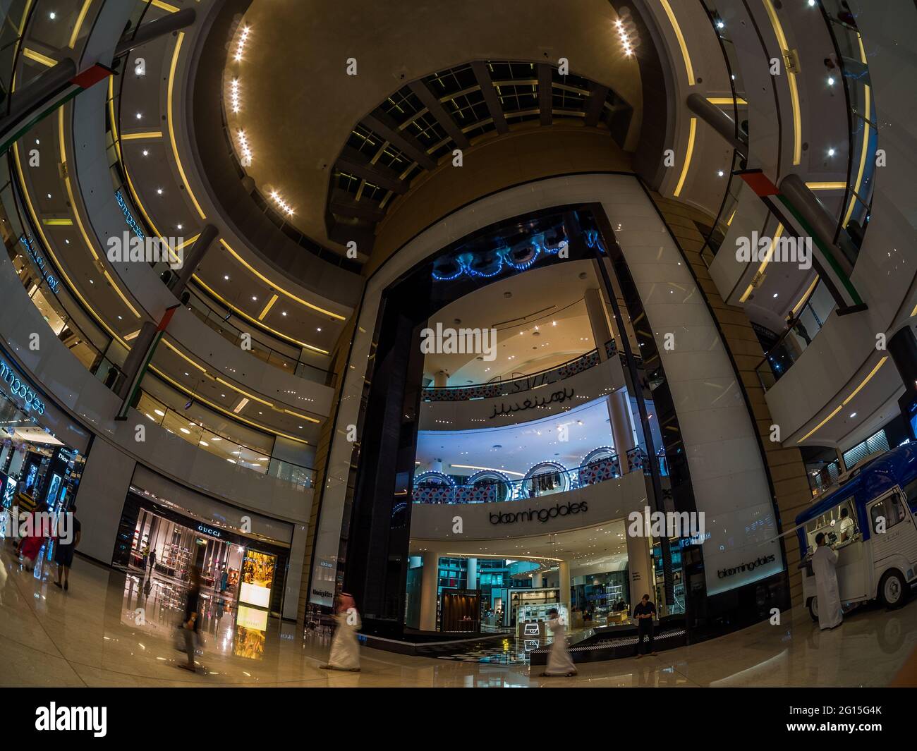 The interior of Dubai Mall via fisheye lens Stock Photo - Alamy