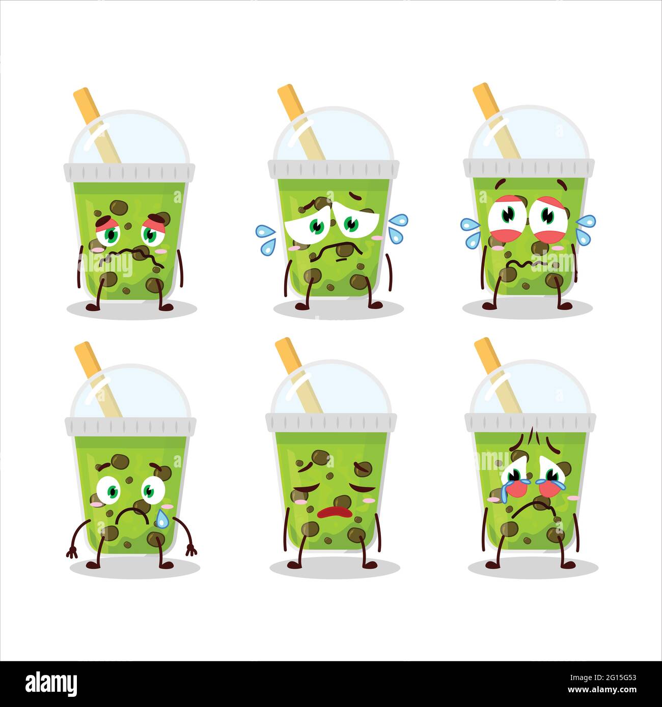 Melon milk with boba cartoon character with sad expression. Vector ...