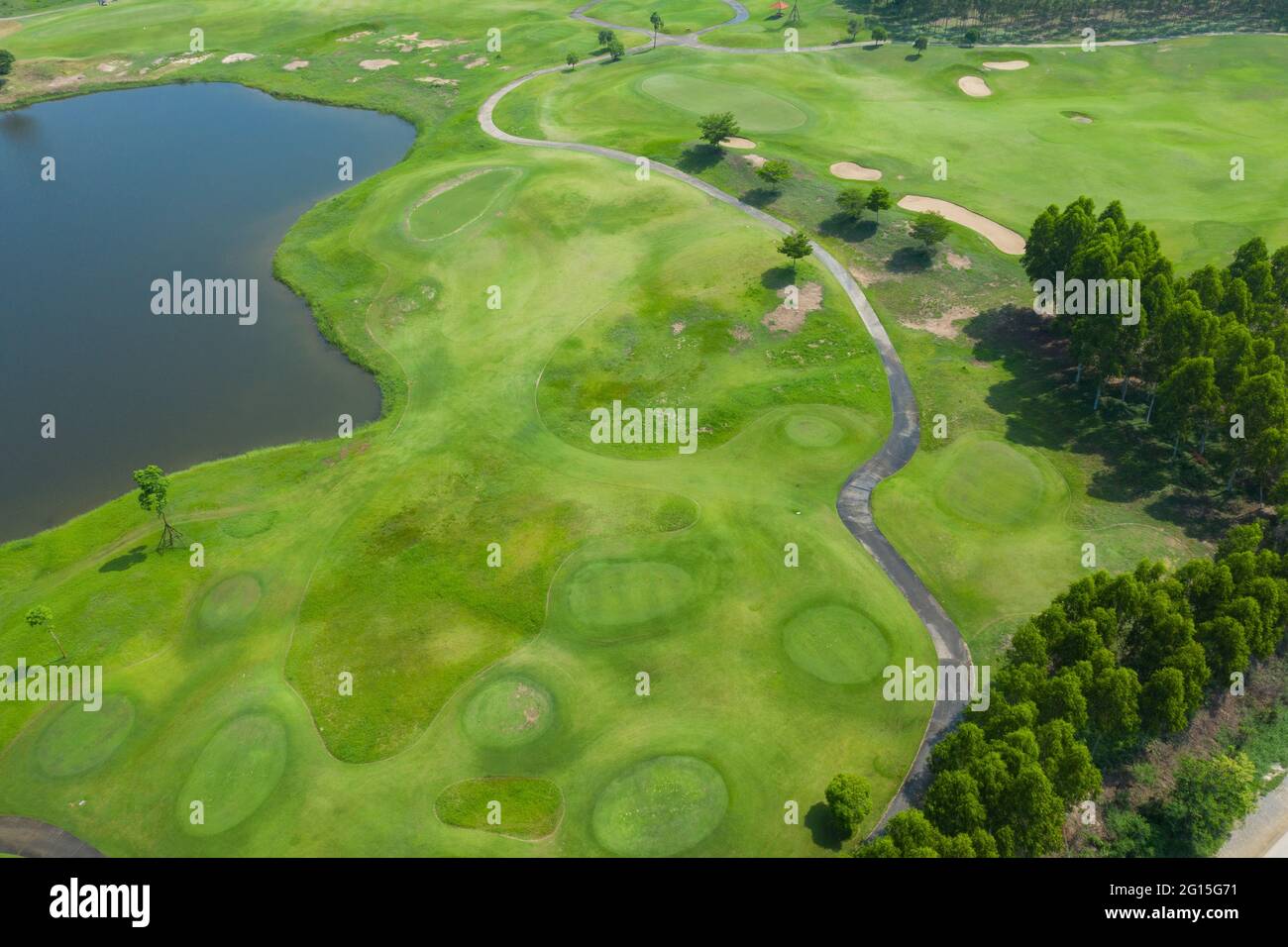 aerial view from flying drone of golf course Stock Photo - Alamy