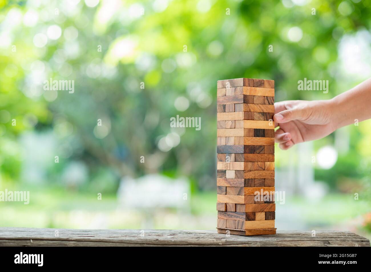 building wood blocks, plan and strategy Stock Photo - Alamy
