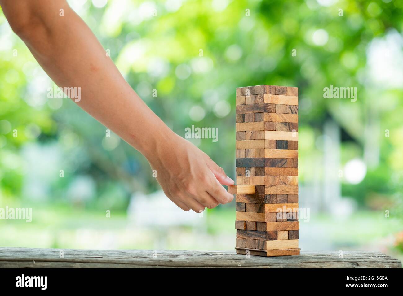 building wood blocks, plan and strategy Stock Photo - Alamy