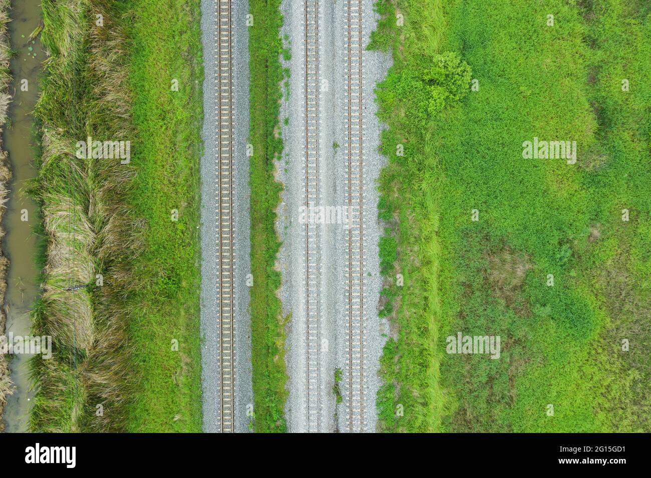 Aerial view from flying drone of railroad tracks Stock Photo - Alamy