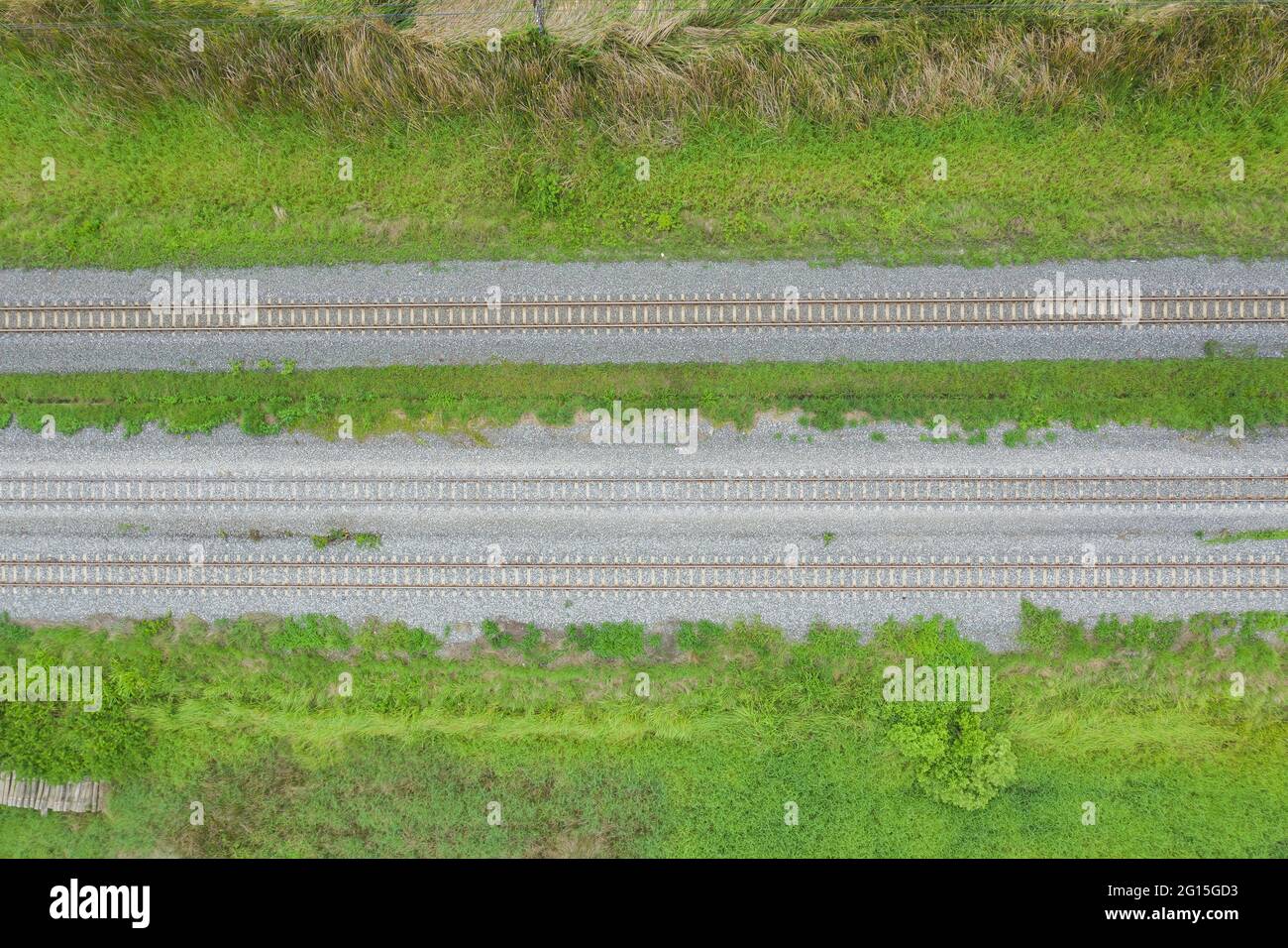 Aerial view from flying drone of railroad tracks Stock Photo - Alamy