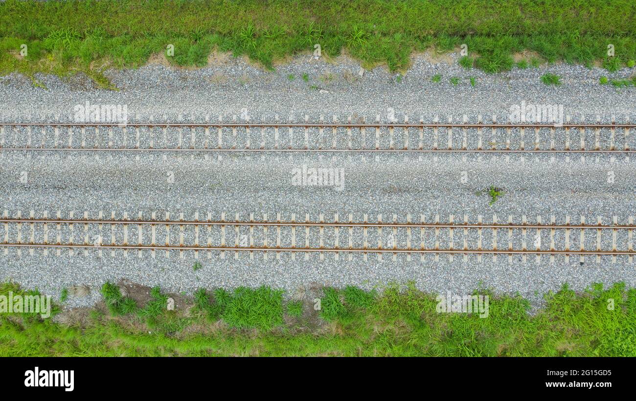 Aerial view from flying drone of railroad tracks Stock Photo - Alamy