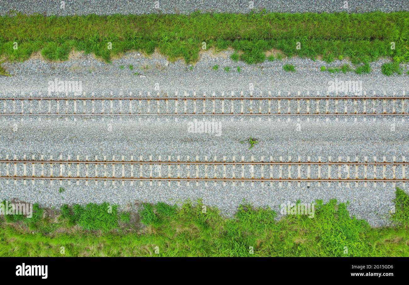 Aerial view from flying drone of railroad tracks Stock Photo - Alamy