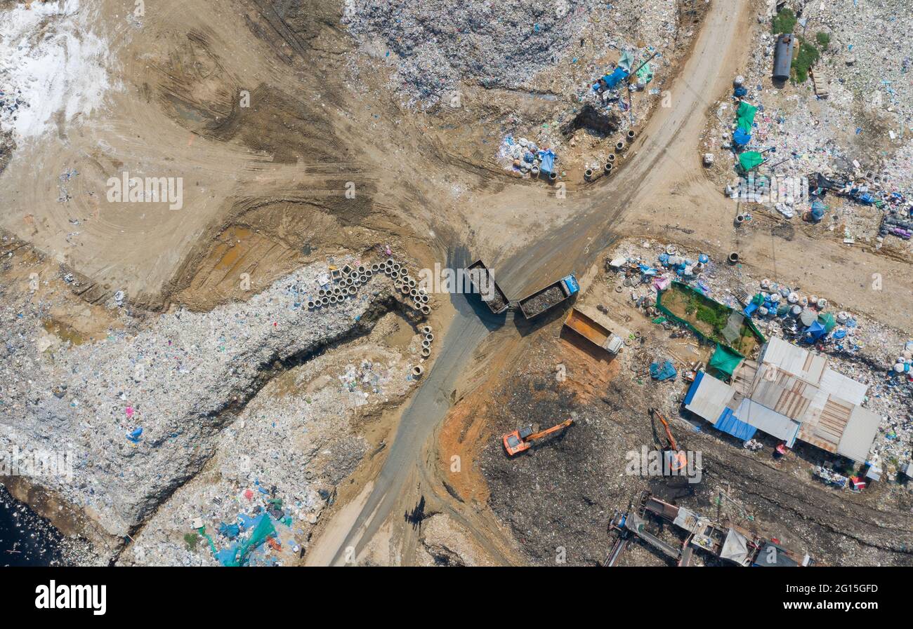 aerial view from flying drone of garbage pile Stock Photo - Alamy