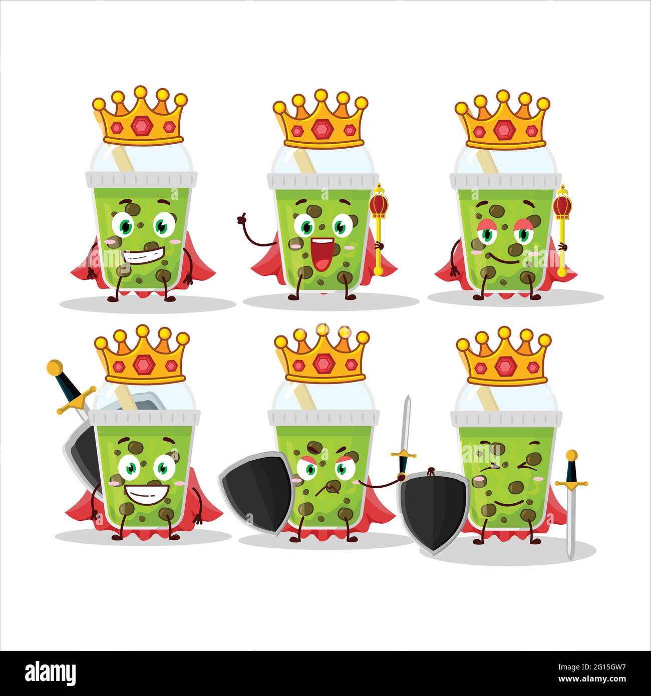 A Charismatic King melon milk with boba cartoon character wearing a ...