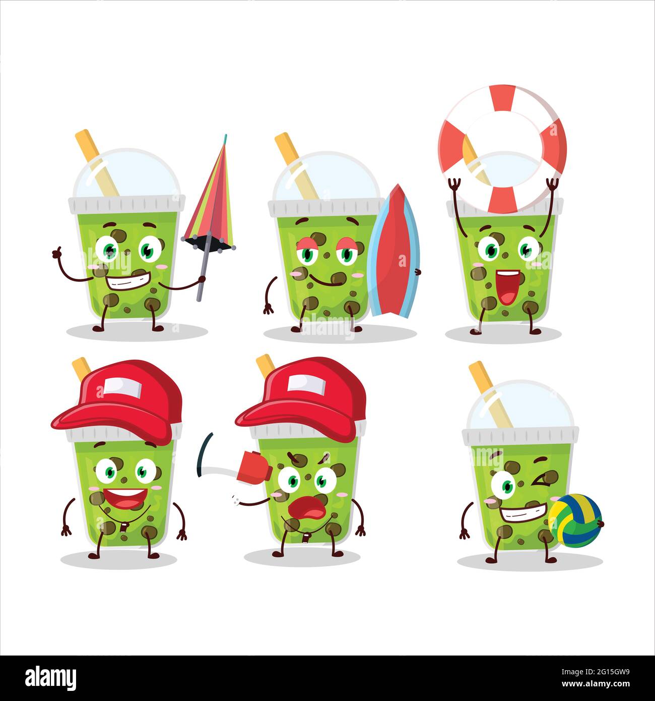 Happy Face melon milk with boba cartoon character playing on a beach ...