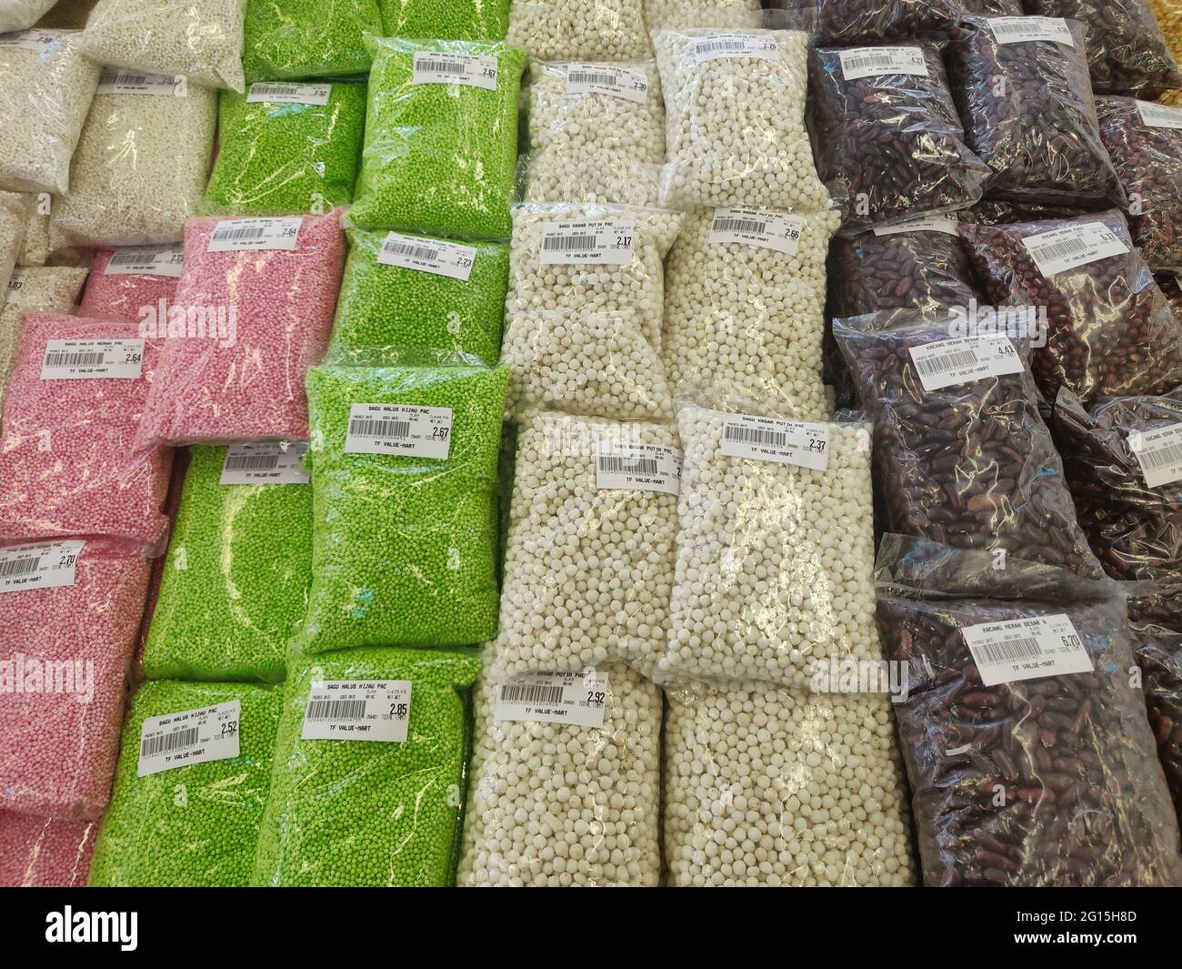 IPOH, MALAYSIA - 11 APRIL 2021: Variety packets of sago on display for ...