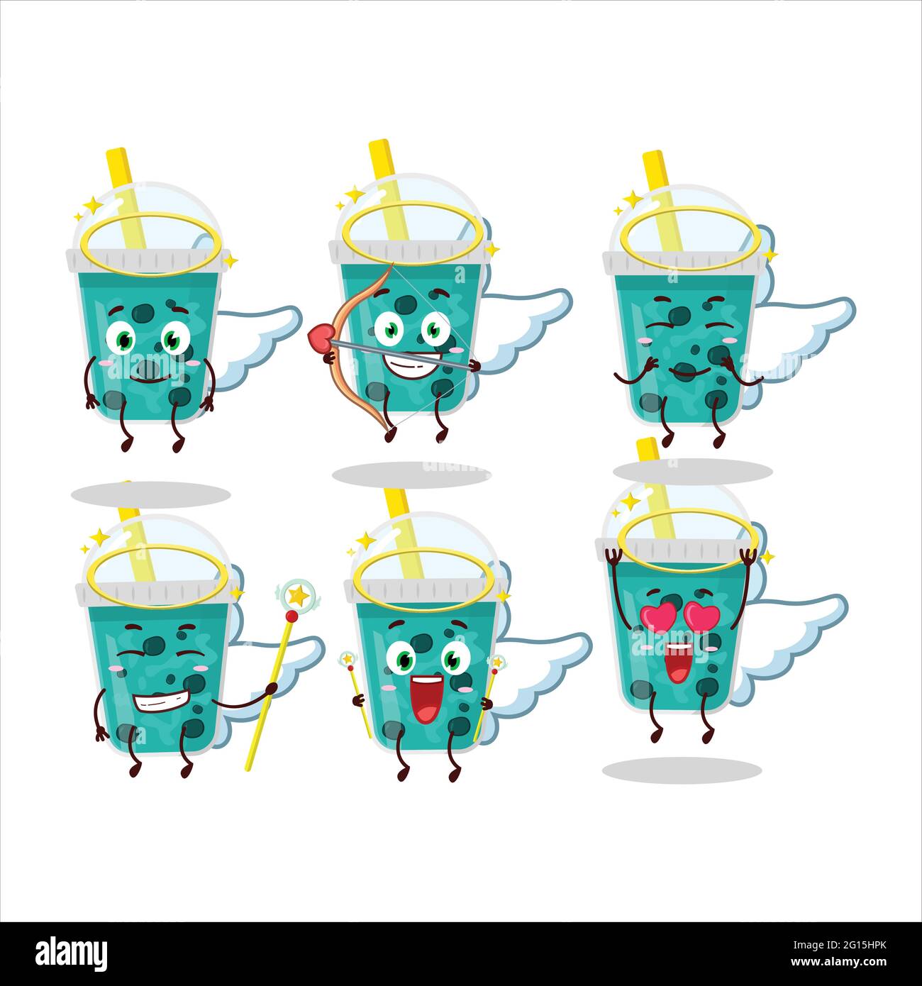 Taro milk with boba cartoon designs as a cute angel character. Vector ...