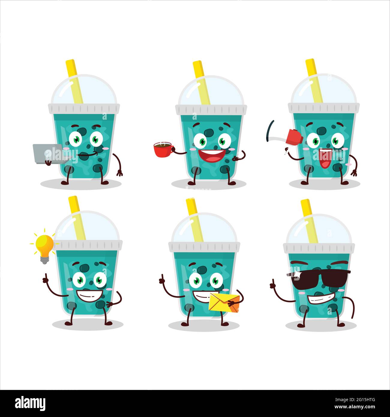 Taro milk with boba cartoon character with various types of business ...