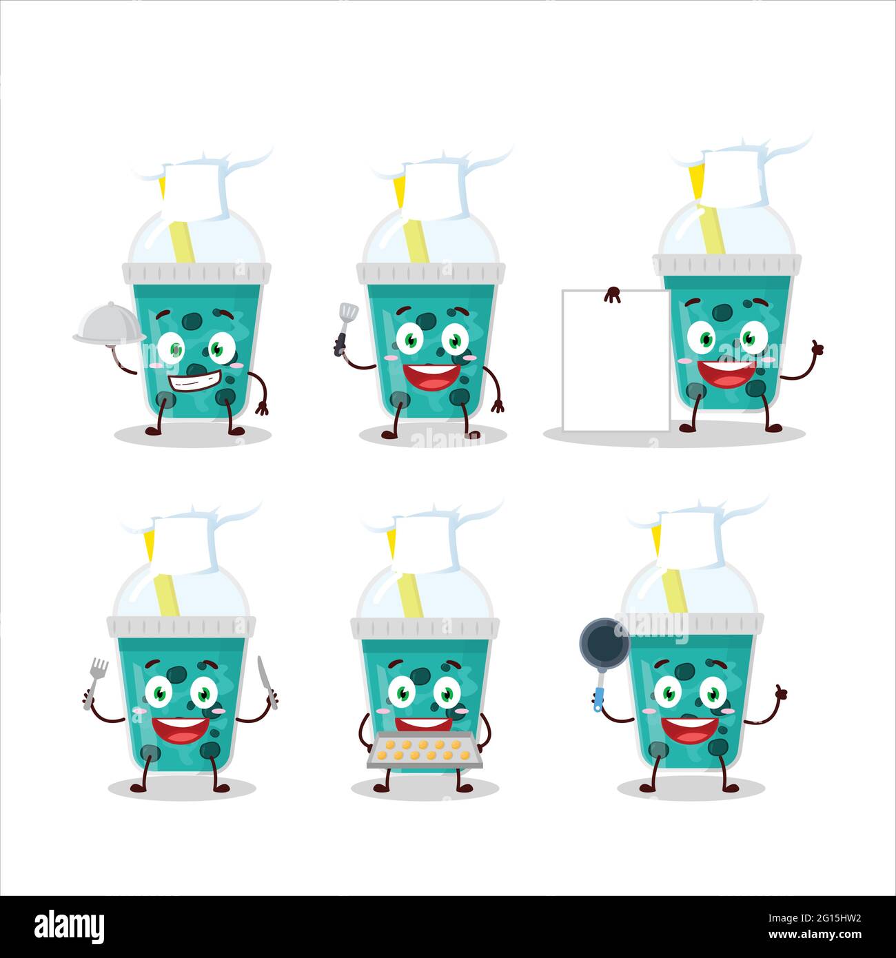 Cartoon character of taro milk with boba with various chef emoticons ...