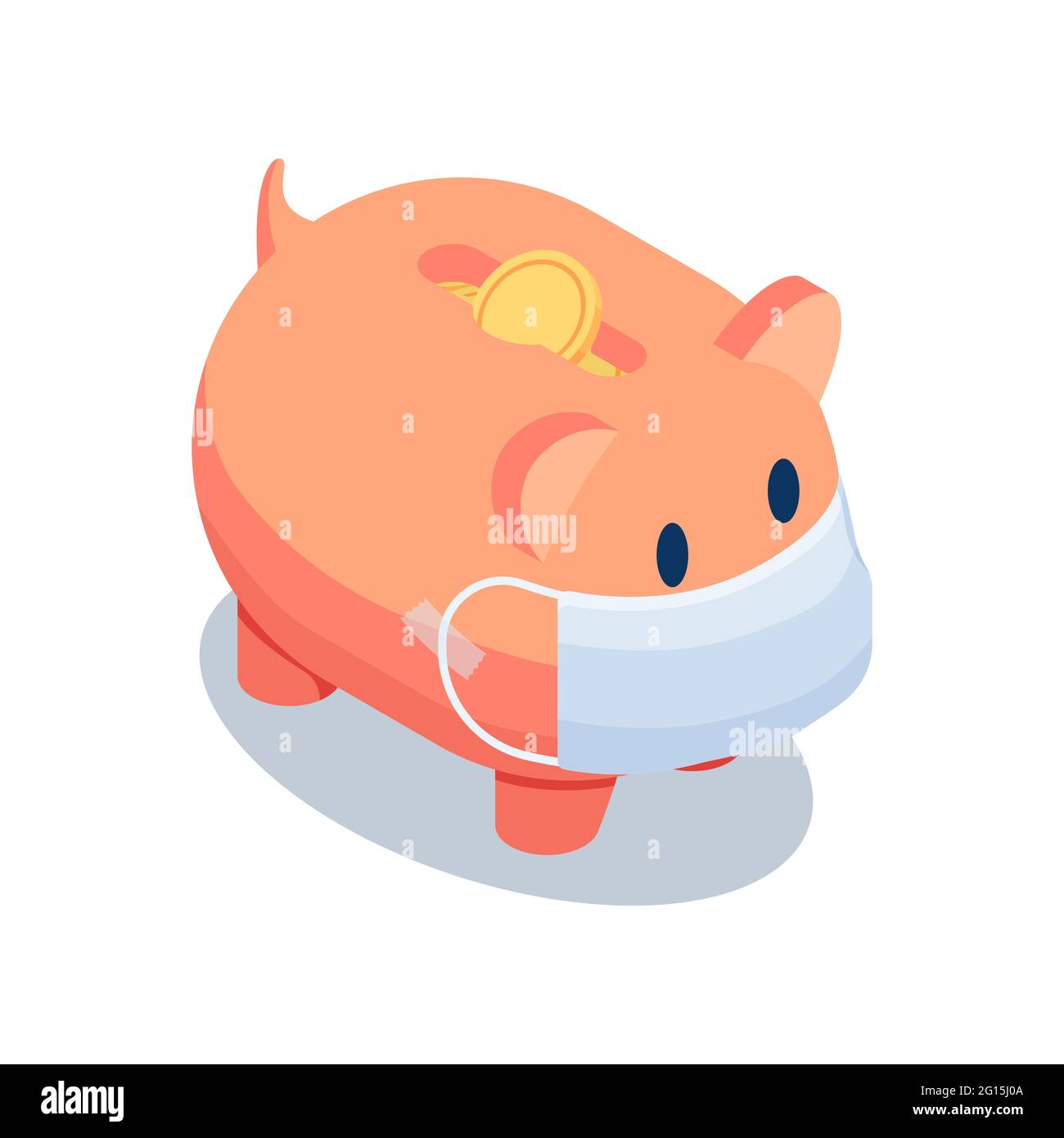 Flat 3d Isometric Piggy Bank Wearing Medical Face Mask on White ...