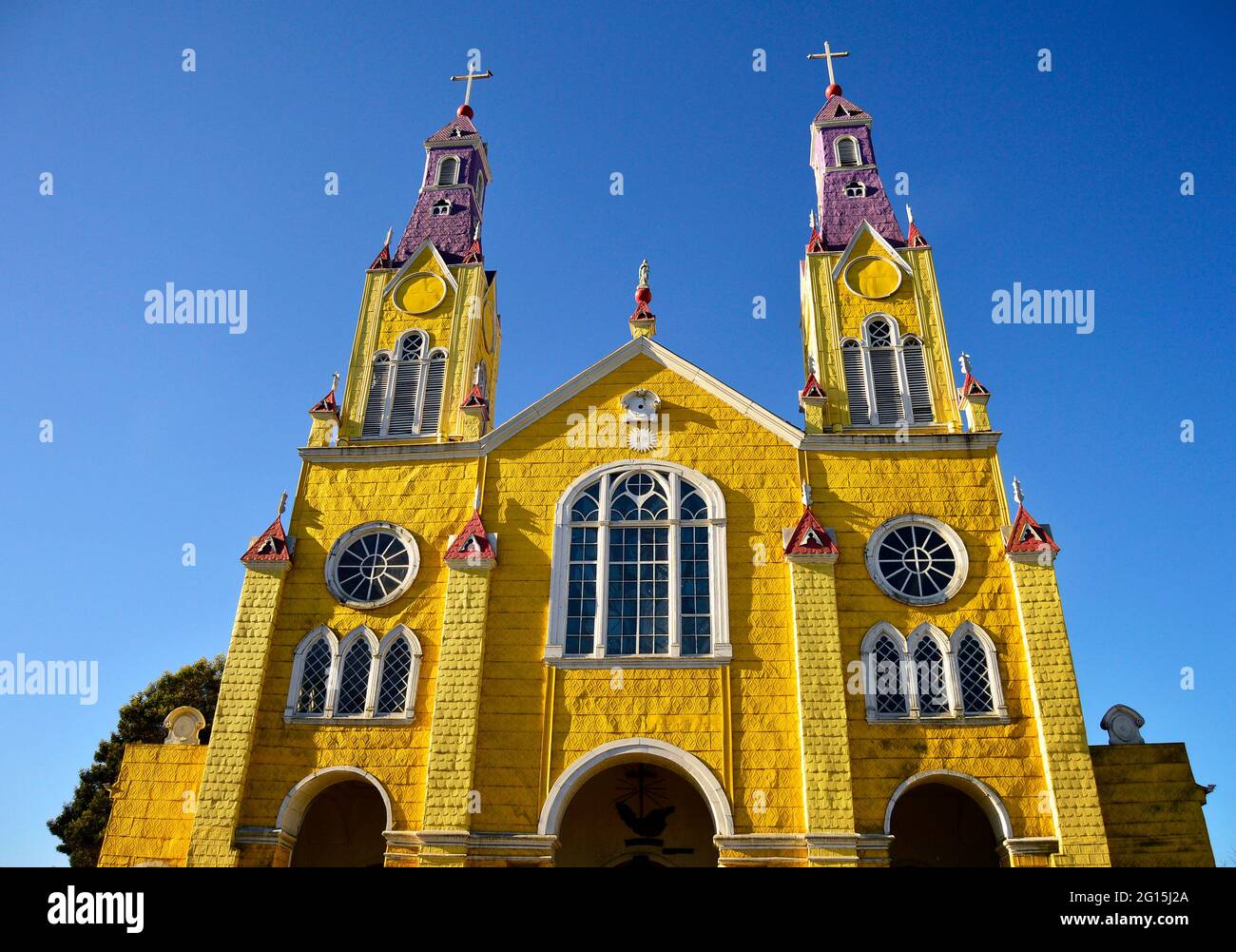 Colorful exterior of Castro Cathedral, Chiloé Island, Chile Stock Photo ...
