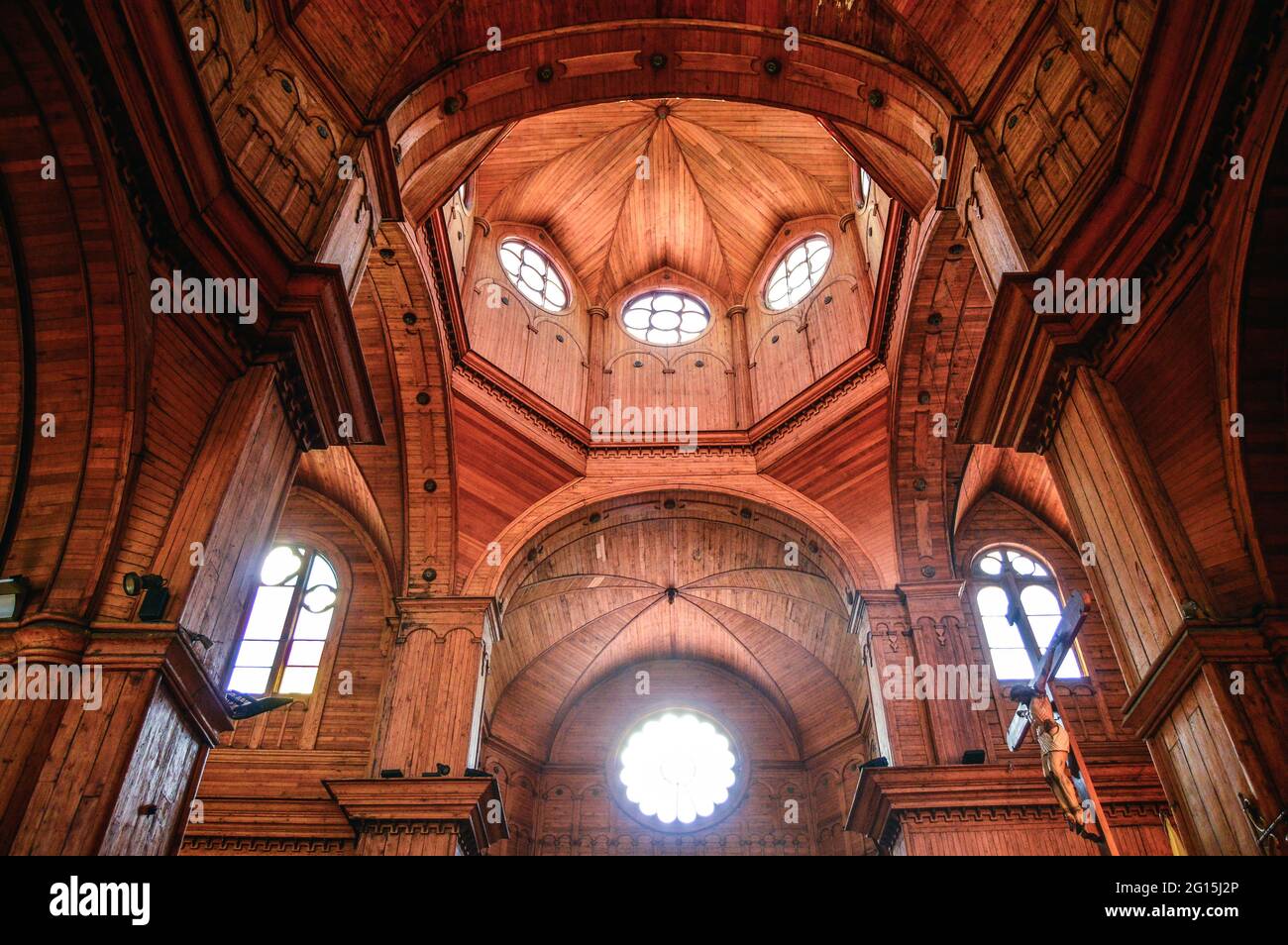 Interior of the wooden cathedral of Castro, Chiloé Island, Chile Stock ...