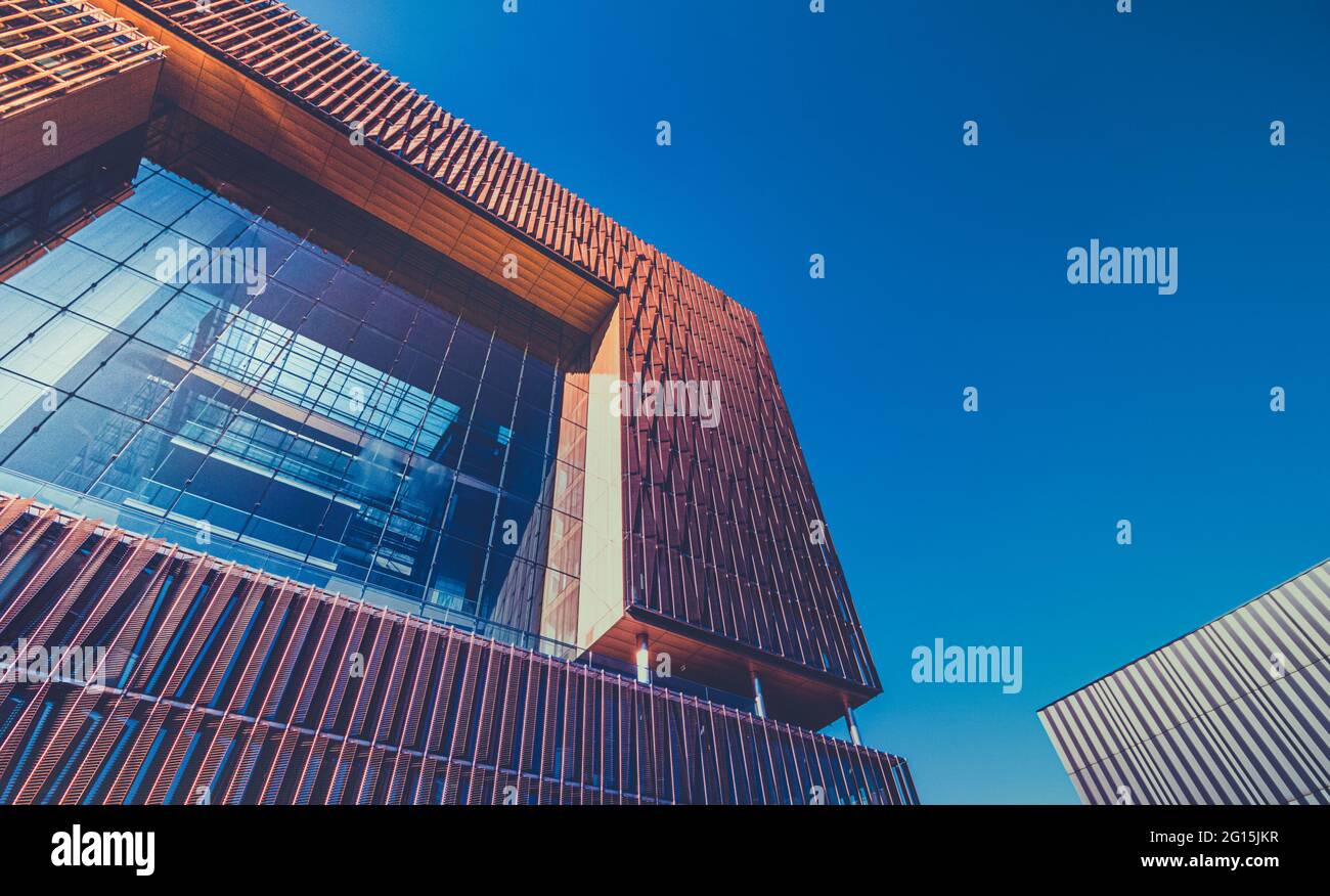 Krupp building head office. View of a skyscraper. Industrial culture ...