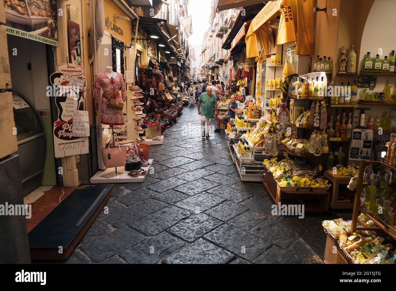 Sorrento, Italy - August 26 2020: Via San Cesareo with Tourist Shops ...