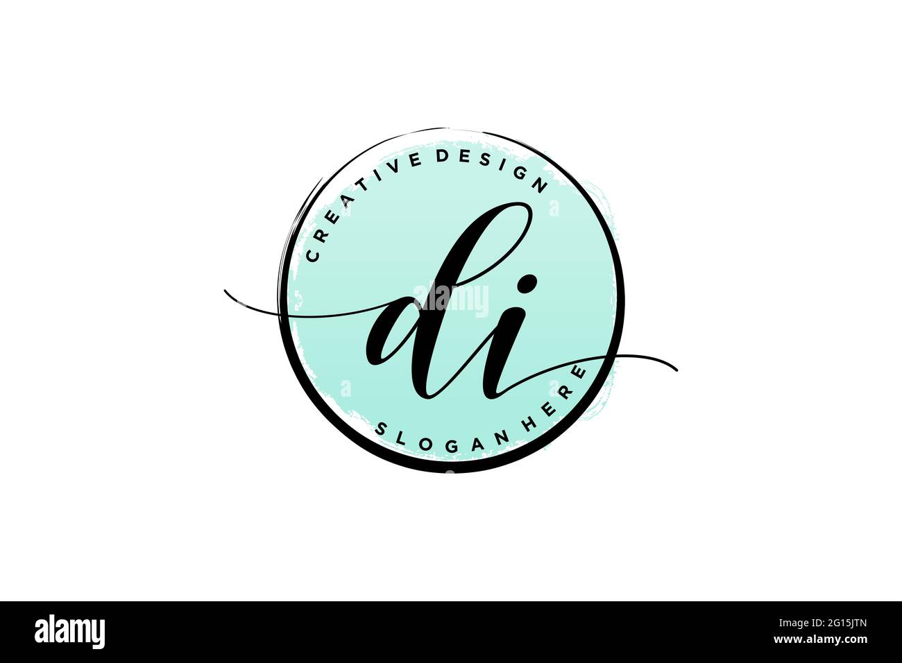 DI handwriting logo with circle template vector signature, wedding ...