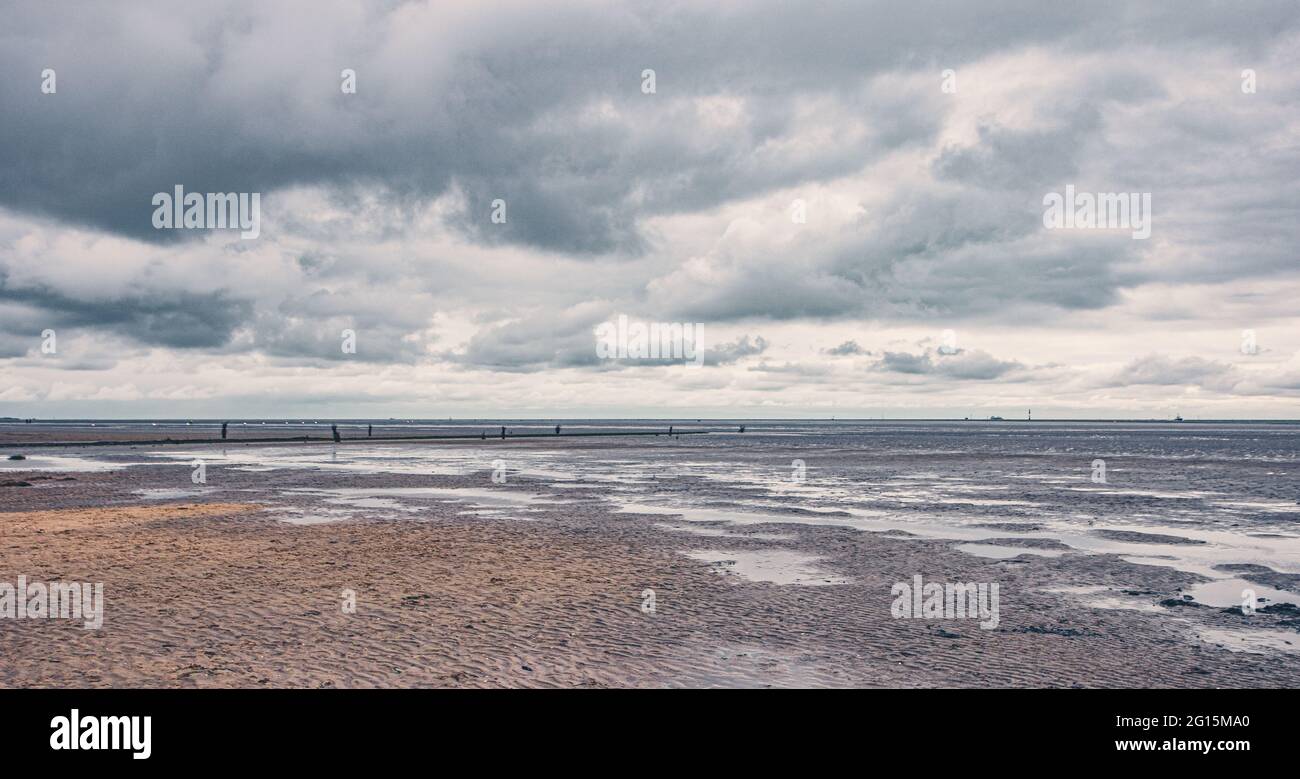 Cuxhaven beach on the German North Sea coast. Sandy beach with ...