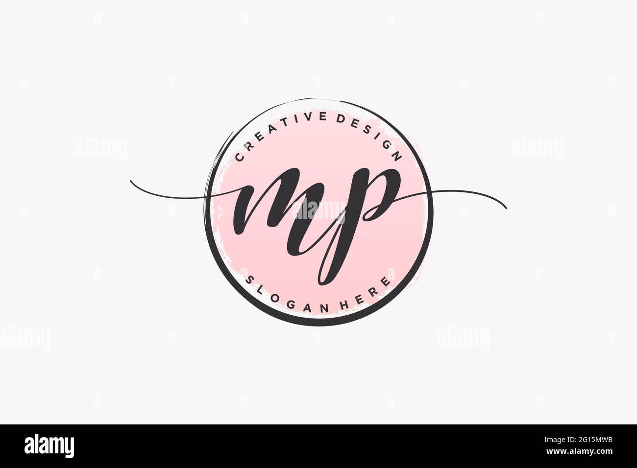 MP handwriting logo with circle template vector signature, wedding, fashion, floral and ...