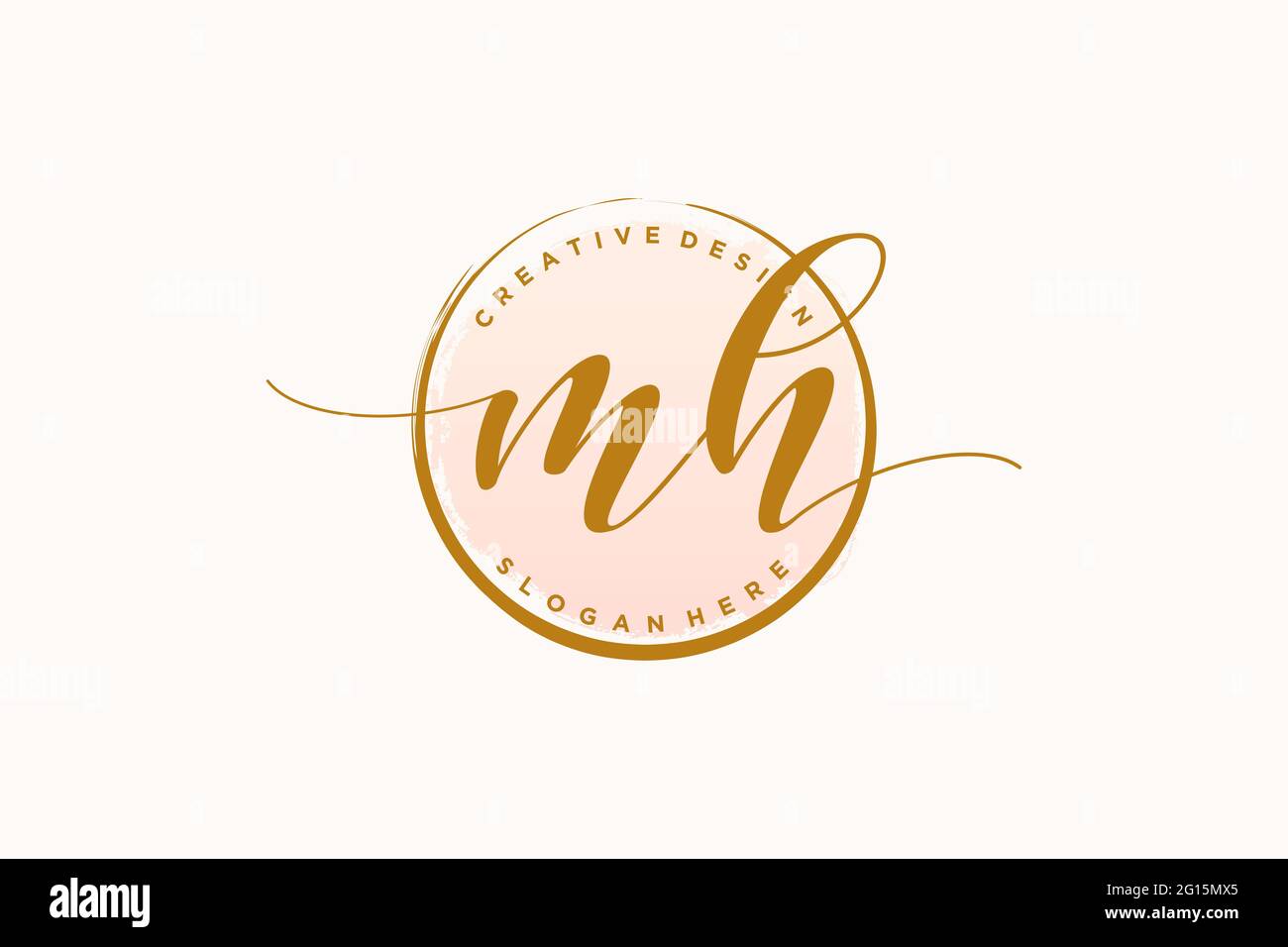 MH handwriting logo with circle template vector signature, wedding ...