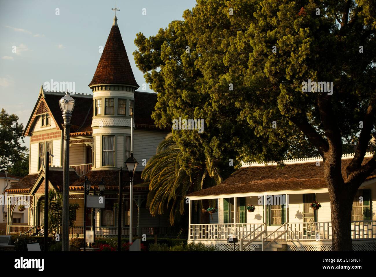 Sunset view of the late 19th century historic Victorian residential ...