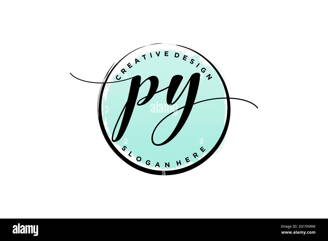 PY handwriting logo with circle template vector signature, wedding, fashion, floral and ...