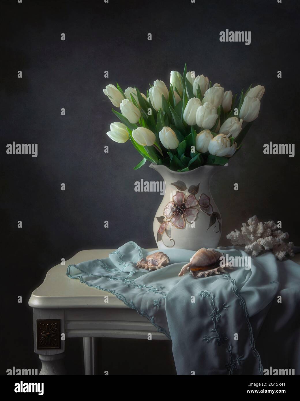 Still life with bouquet of tulips Stock Photo - Alamy