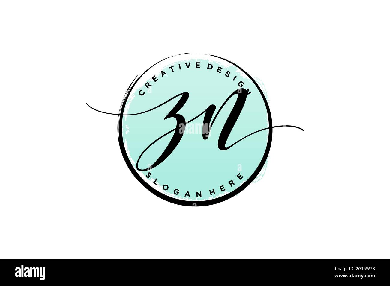 ZN handwriting logo with circle template vector signature, wedding, fashion, floral and ...