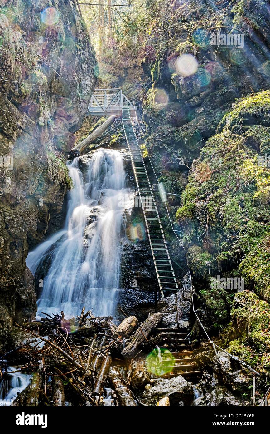 Big waterfall in Velky Sokol gorge, Slovak Paradise national park ...