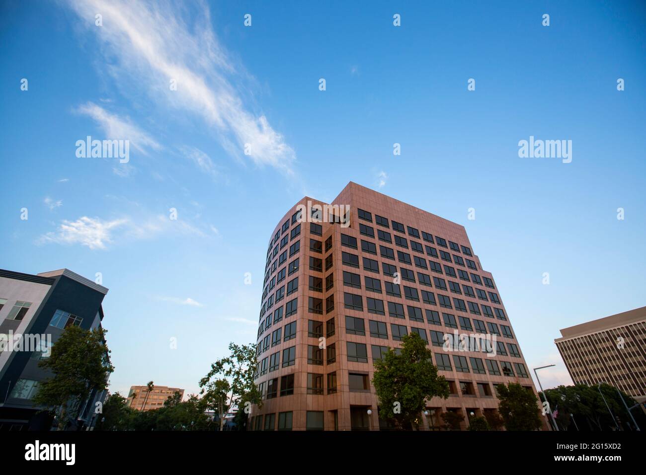 Sunset view of the downtown skyline of Anaheim, California, USA Stock ...