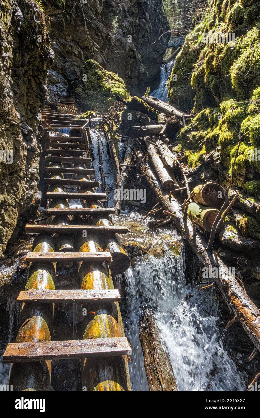 Big waterfall in Velky Sokol gorge, Slovak Paradise national park ...