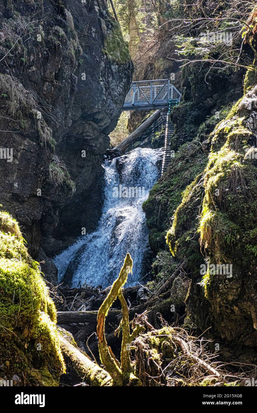 Big waterfall in Velky Sokol gorge, Slovak Paradise national park ...