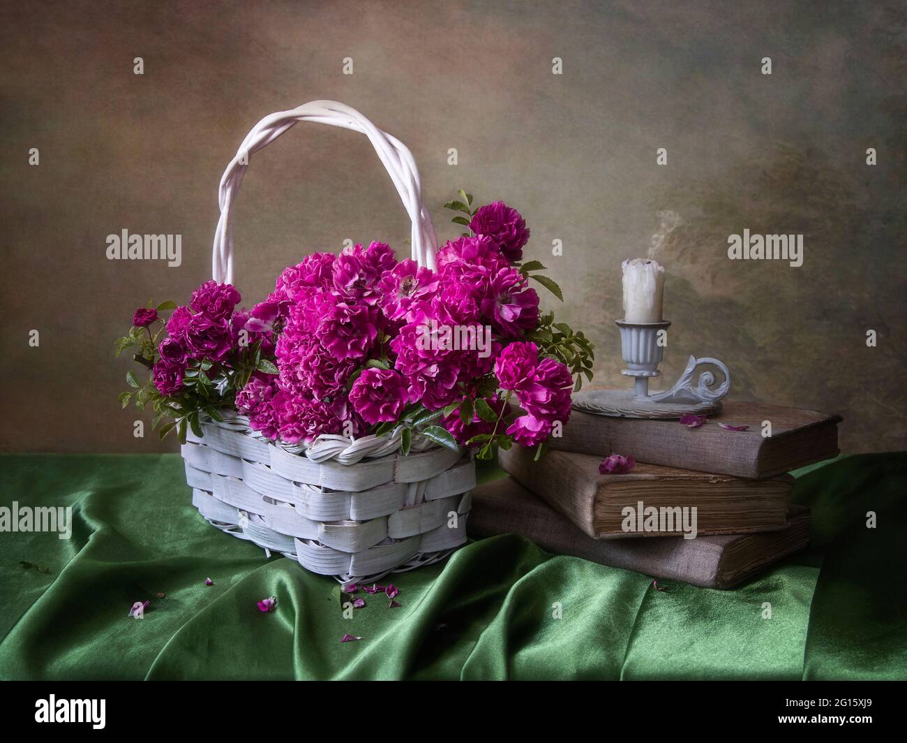 Still life with pink shrub roses Stock Photo - Alamy
