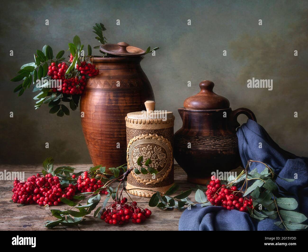 Autumn still life with falling l leaves and rowan Stock Photo - Alamy