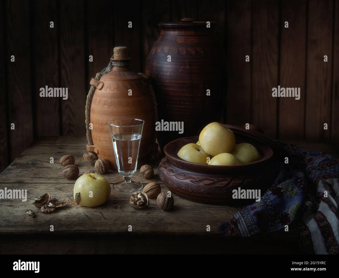 Rustic still life with pickled apples Stock Photo - Alamy