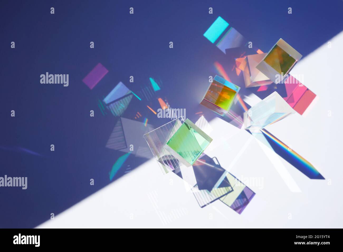 Abstract background with glass geometric figures prisms with light ...
