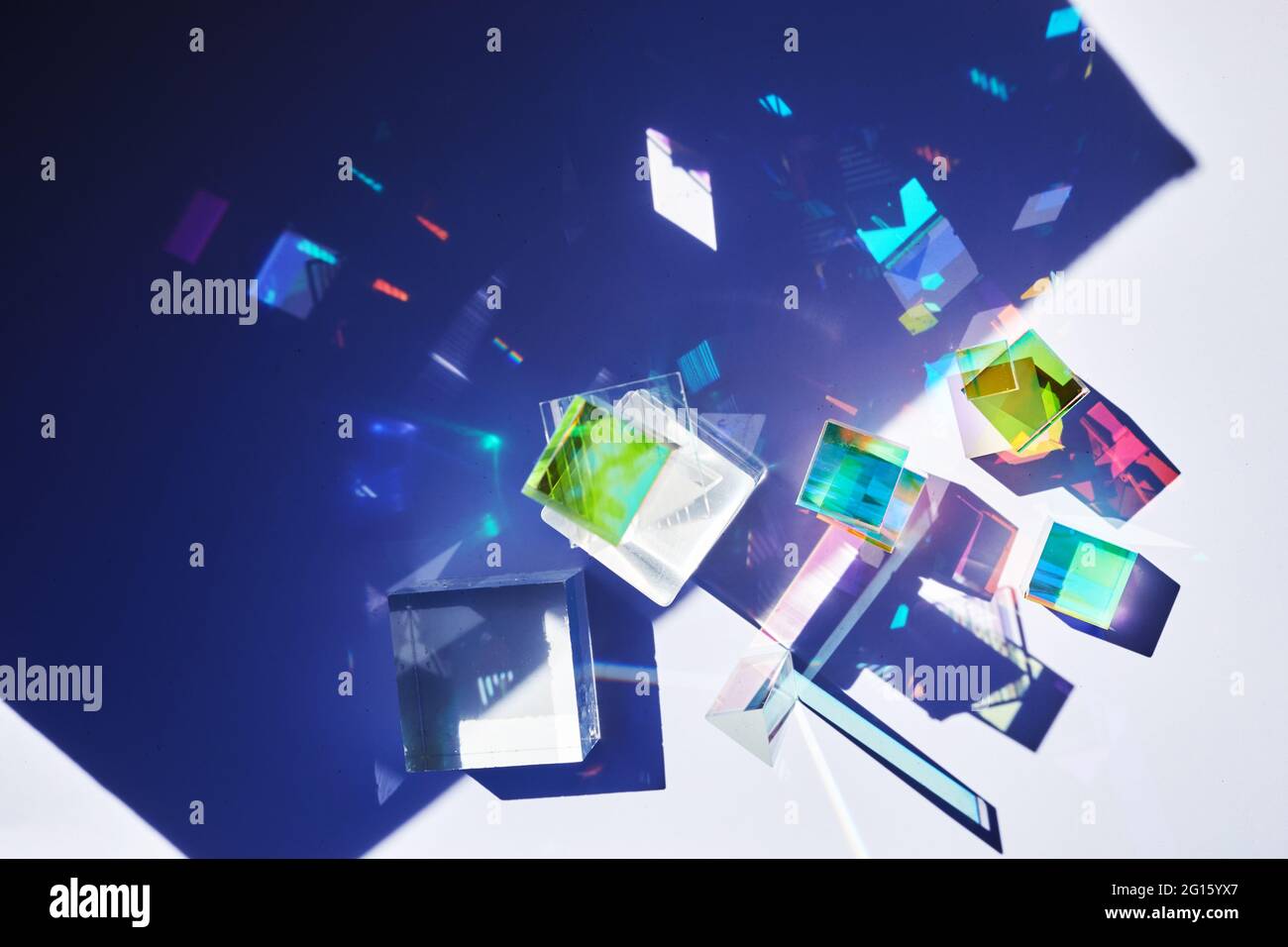 Abstract Background With Glass Geometric Figures Prisms With Light Diffraction Of Spectrum