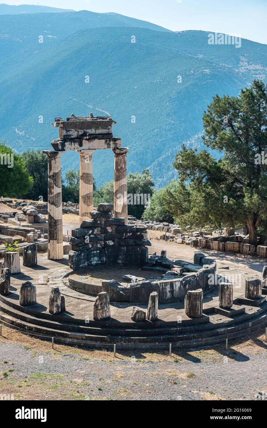 The ruins of the Tholos in Delphi archaeological site, Greece Stock ...