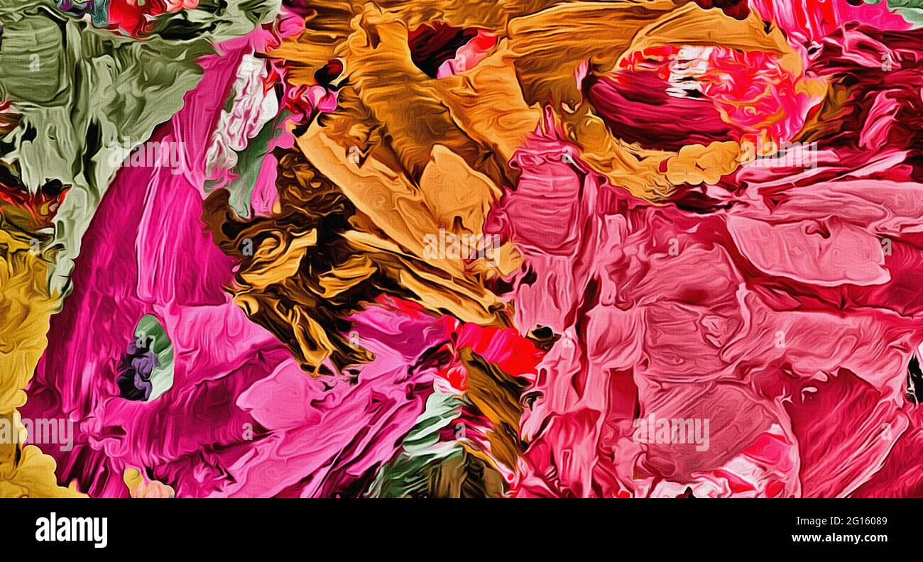 Strokes and stains of colored paint with brushes of different sizes and ...