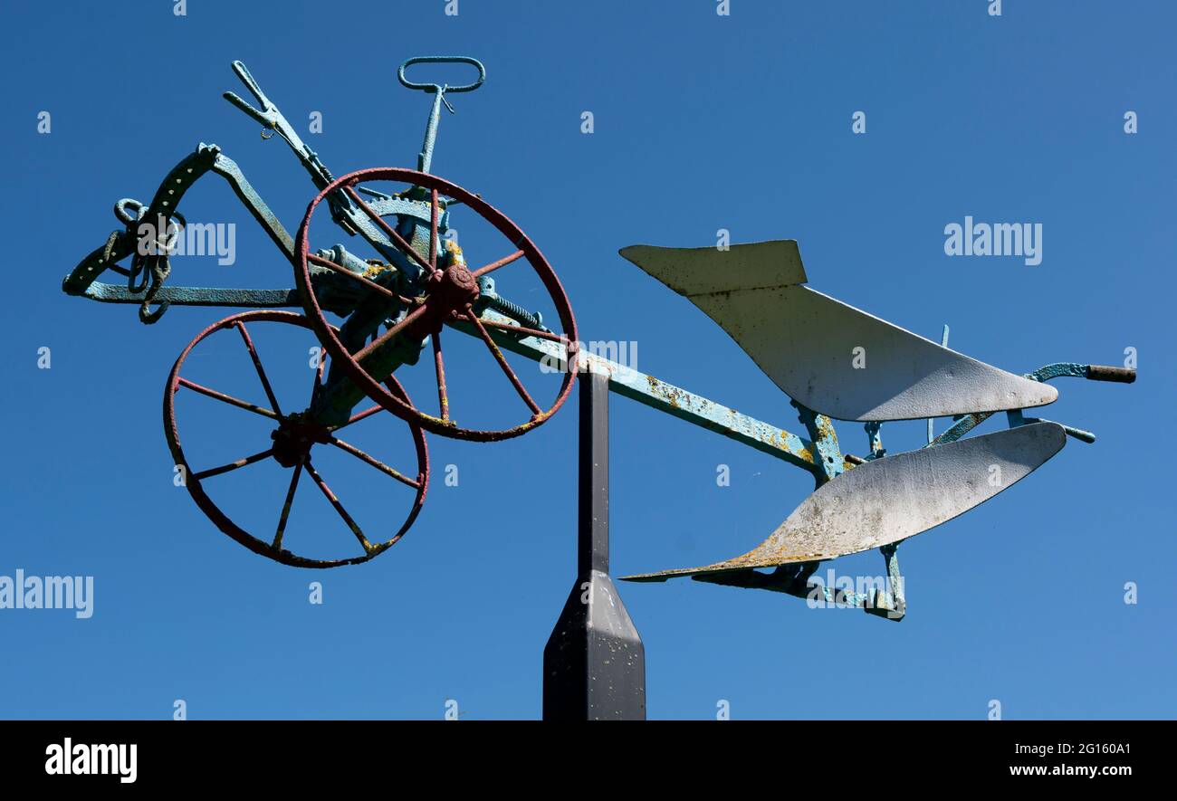 Plough village sign, Hannington, Northamptonshire, England, UK Stock ...