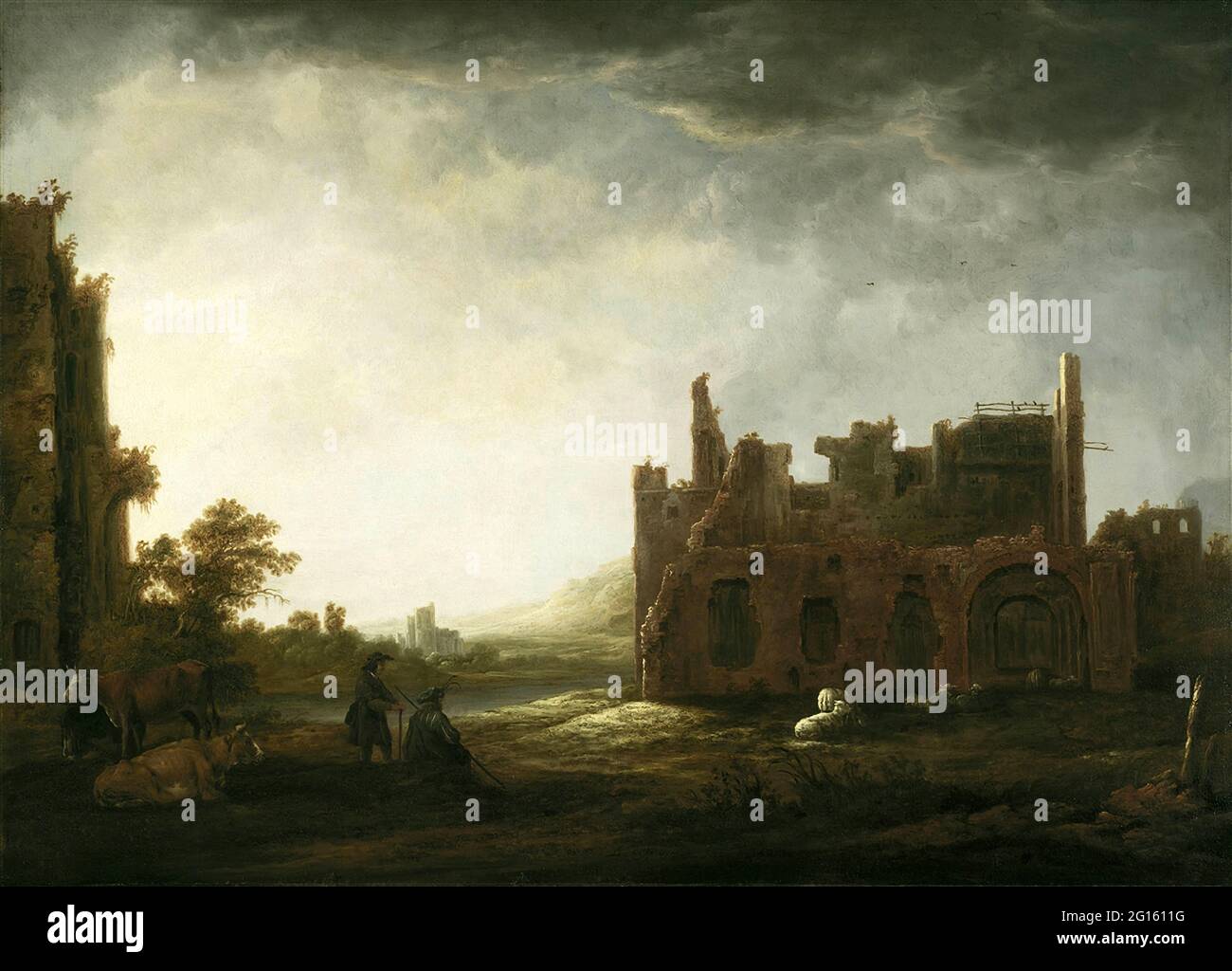 Aelbert Cuyp - Landscape with the Ruins of Rijnsburg Abbey Stock Photo ...