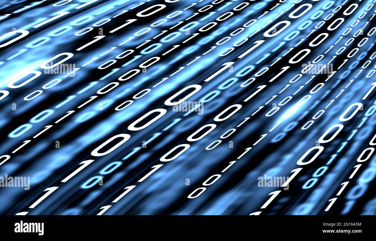 LED light text number one and zero. Binary code on the monitor screen ...